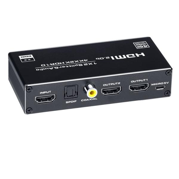 【商品概要】【１台２役のHDMI音声分離器】(1)映像分配：１台のHDMI出力機器（PS4やBDレコーダーなど）の映像・音声信号を高画質・高音質のまま２台のディスプレイに同時に分配表示できます。(2)音声分配：HDMI信号に含まれる音声信号...