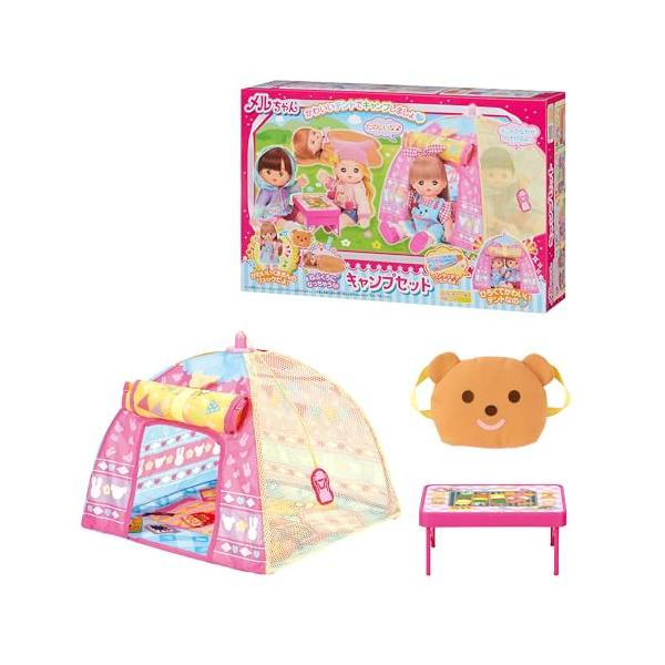 【商品概要】対象年齢：3歳以上セット内容：テント、バーベキューテーブル、ねぶくろリュックかわいいテントでキャンプごっこ?テントはワンタッチで開き、閉じるととってもコンパクト。バーベキューテーブルは脚を折りたためます。かわいいくまさんのリュッ...