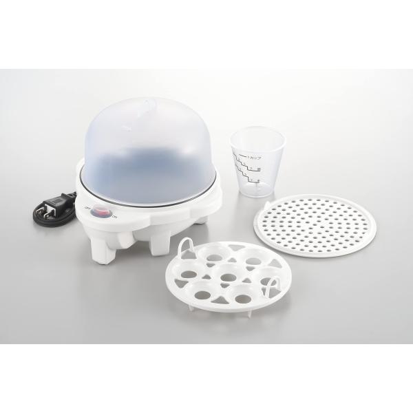 【商品概要】ゆでたまごを一度に７個作ることができます。プレートはフッ素樹脂加工されています。電源：AC100V、消費電力:380W、コードの長さ:約1.2m外形寸法：（約）幅19.0×奥行12.5×高さ16.5cm、重量：（約）550g材質...