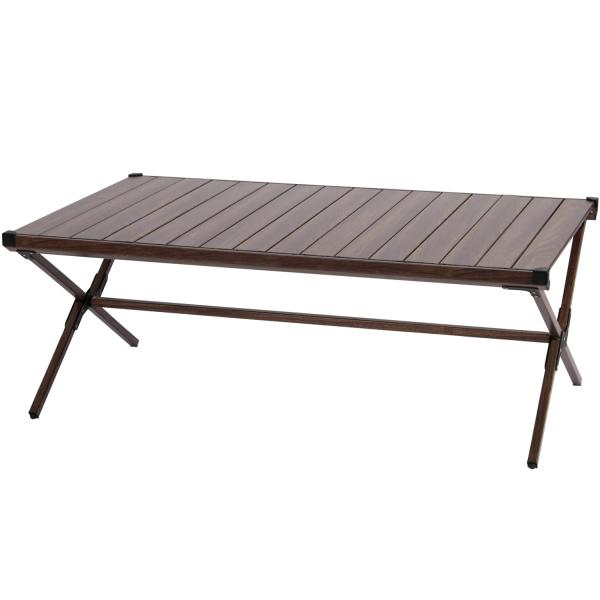 【商品概要】【使用時サイズ】約 幅118×奥行70.5×高さ44cm【収納時サイズ】約118×14.5×18.5cm【材質】金属(アルミニウム合金)【耐荷重】25kg【商品重量】約5.61kgヴィンテージ感溢れるウッド調のフレーム・天板が特...
