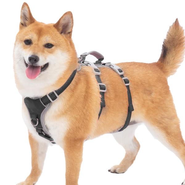 【商品概要】【サイズ&amp;夜間反射】中型犬ハーネス(首周り:33cm-44cm、胸周り：32cm-64cm、腹周り: 33cm-61cm、体長（背骨）:20cm。柴犬、秋田犬、ピットブル、ラブラドゥードル、ブルテリア、ケアンテリア、ダッ...