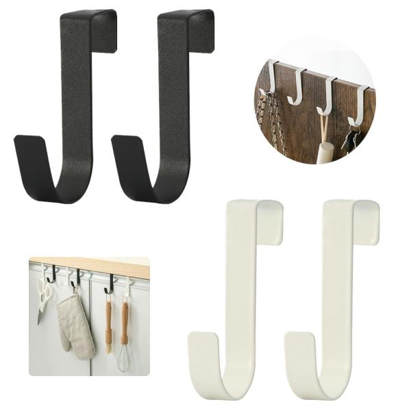 【商品概要】【製品仕様】ドアハンガー*4（ブラック*2+ホワイト*2）、仕様7cm*2.2cm*1.3cm。厚さは2cm内の引き出しや食器棚は取り付け可能、扉と上部の隙間は約2mm以上が必要です。【取り付け簡単】穴あけやネジ締めが不要で、扉...