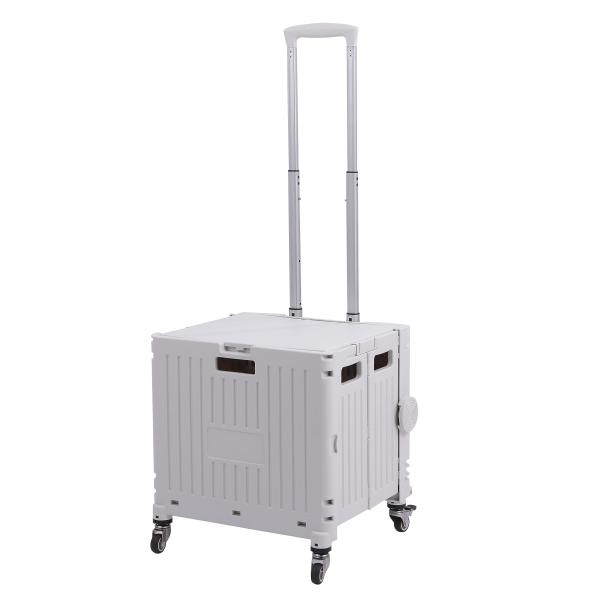 【商品概要】容量：55L（一般的な買い物かごの約1.5倍）展開時のサイズ：幅39.5×奥行35.5×高さ48(cm)　ハンドルを伸ばした時の高さ：約101cm（最大時）折り畳み時のサイズ：幅39.5×奥行48.0×高さ11(cm)　※突起部...