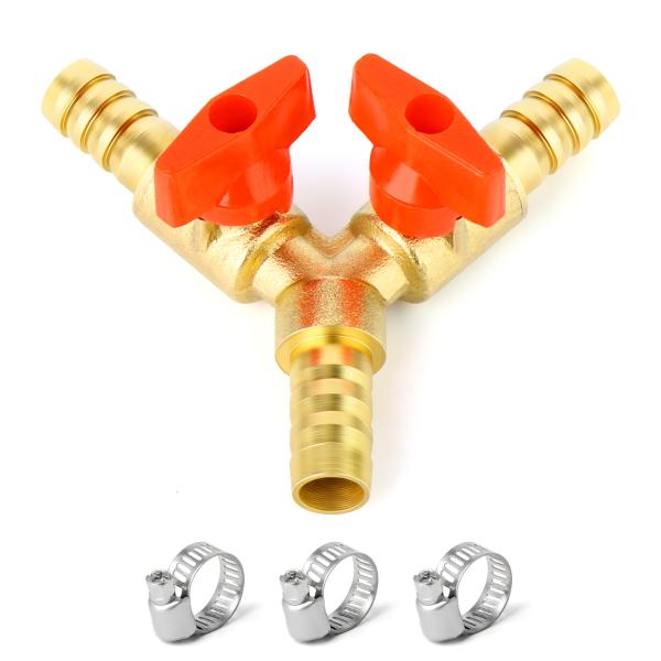 【商品概要】製品名: Y型3方シャットオフボールバルブ接続：接続が簡単、赤いプラスチック製ハウジングハンドル、操作が簡単温度範囲: -54〜121°Cホースクランプ: ホースクランプは304ステンレス製で錆びません材質: 耐食性、高温延性、...