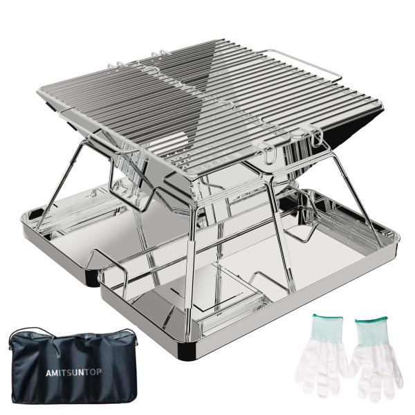 【商品概要】【仕様】重量:3.1 kg、使用サイズ：約38.5 x 39.5 x 21.5 cm、折りたたみ収納寸法(約):38.5×19.8×6 cm、304ステンレス鋼 焼き網：30×30 cm【材質】暖炉と収納ボックスは410ステンレ...