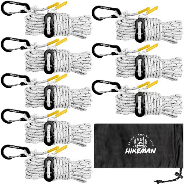 【商品概要】高耐荷重を誇るナイロン製：外皮と内芯は頑丈なナイロン素材を採用、7本内芯あり、毎芯は3本の撚り糸で構成したテントロープです。475KGの耐荷重も達成！強風でもしっかりとタープを張ることができます。熱収縮チューブ&amp;丸ごと1...