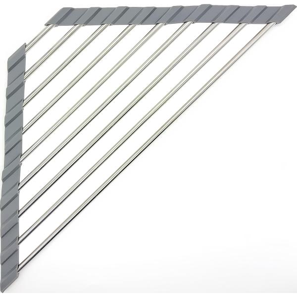 【商品概要】キッチンが狭い！何とかしたい！その思いを救いたい！コンパクトでクルクル巻いて収納可能なシンク上用水切りラック・作業スペース拡大ツールです。三角タイプなのでラック下のシンクスペースが無駄なく使えます。大型の長方形タイプはシンク上に...