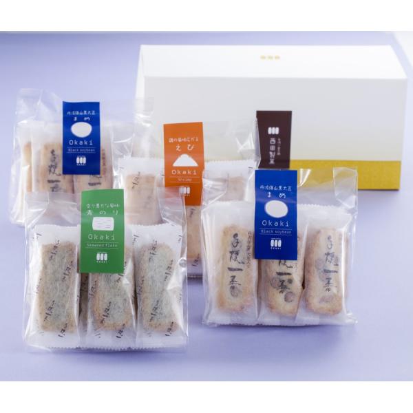 豆×2・海老・青のりのおかき各15枚入り詰め合わせです。小判型【ご注意】●カート内でのし紙の設定変更は可能ですが、この商品は、のし紙の非対応商品です。