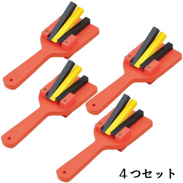 4個必要な人向けのお得なセット！こちらは4本のセットです。手に持って軽く振ってみると…「カチャカチャッ！」と、とっても軽快で元気な音が響きわたります！表と裏に３連のバチがついているので、小さなお子様でも簡単に、大きくしっかりとした音が出せる...