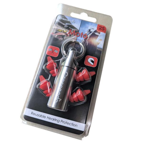 Crescendo MOTO 25 ヘルメットやエンジンのノイズから耳を守る、カーレーサーやバイクレーサーのイヤープロテクター、耳栓です。ヘルメット引っ掛かる事なく耳にフィットするイヤープラグで、インターカムの会話は通すことができ可能です。...