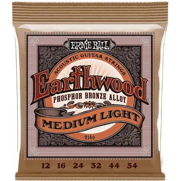 EARTHWOOD MEDIUM LIGHT PHOSPHOR BRONZE ACOUSTIC GUITAR STRINGS - 12-54 GAUGEアーニーボール アコギ弦　ミディアムライト フォスファーブロンズ スズ・メッキされたステ...