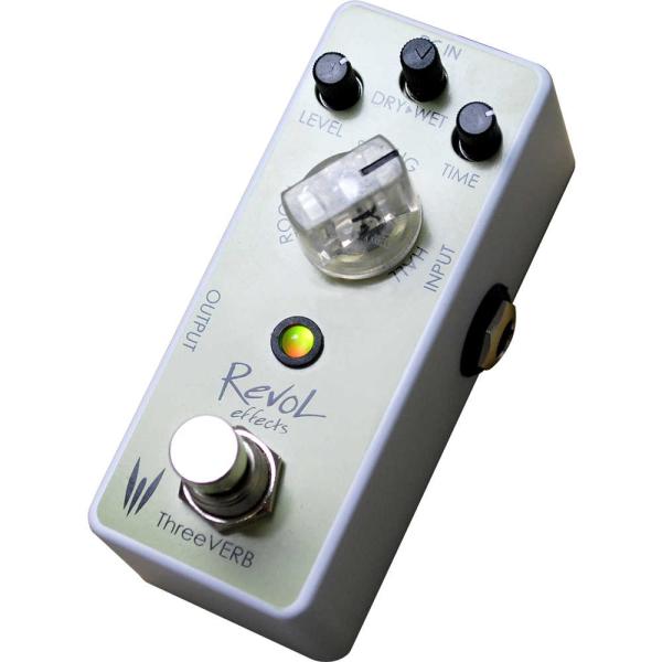 RevoL effects ThreeVERB ERV-01は、ROOM、SPRING、HALLの3種類のモードを搭載したリバーブエフェクターです。小さめの部屋での残響感を表現するROOMモード、バネに振動を加えた際に得られる共振で残響効果...