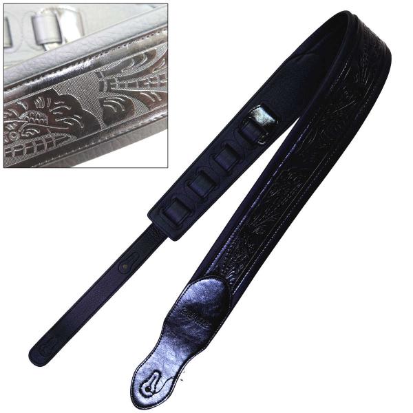 ZEMAITIS (ゼマイティス) の「Embossed Leather Strap」は、表面のレザー (合成皮革) にZEMAITISのメタルフロントの彫金デザインのようなエンボス加工を施したギターストラップです。裏側の内部にクッション素...