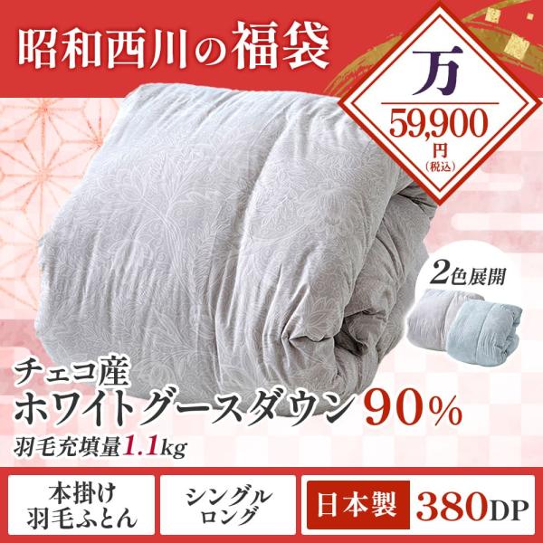 1年に1度の羽毛ふとんの福袋企画です。『チェコ産ホワイトグースダウン90％使用』（※1）サイズ・仕様■サイズシングルロング：150×210cm　詰め物重量：1.1kg■組成側地：ポリエステル85%　綿15%詰めもの：詰めもの：ダウン90％ ...