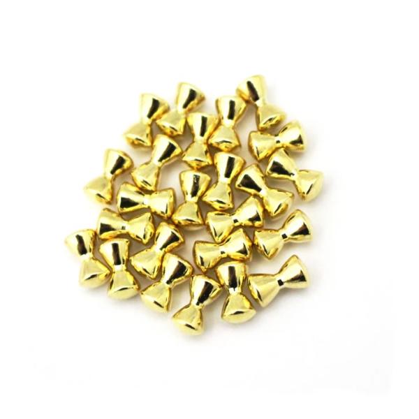 [商品情報]・ブラス製ダンベルアイ 24個入り・鉛よりも硬くて丈夫なので障害物にぶつけても壊れにくい。・シュリンプやクラブパターンにも。・コーティングで長期保存しても輝きを保持します。※ゆうパケット配送可能商品です。[商品スペック]直径：3...