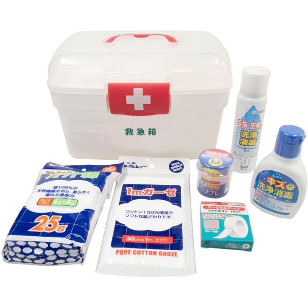 ご家庭の常備薬や衛生用品の管理に最適なプラスチック製の救急箱です仕切りのあるトレー付きなので、小さな物も整理収納できます消毒液やガーゼなどの衛生材料セット付■Lサイズ外寸(幅×奥行×高さ) 265×170×165mm内寸(幅×奥行×高さ) ...