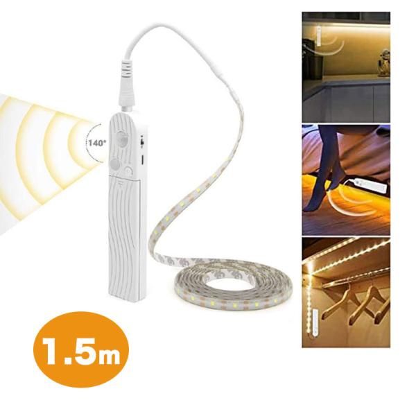 【仕様】■定格電源：DC5V■サイズ：約 長さ150cm×幅0.8cm■LED灯数：2835SMD LED　45灯 ■防水規格：IP65（防水）■発光色：昼光色、電球色から選択■電 源：電池式（単四4個）■照射角度：140度　■ベスト距離：...