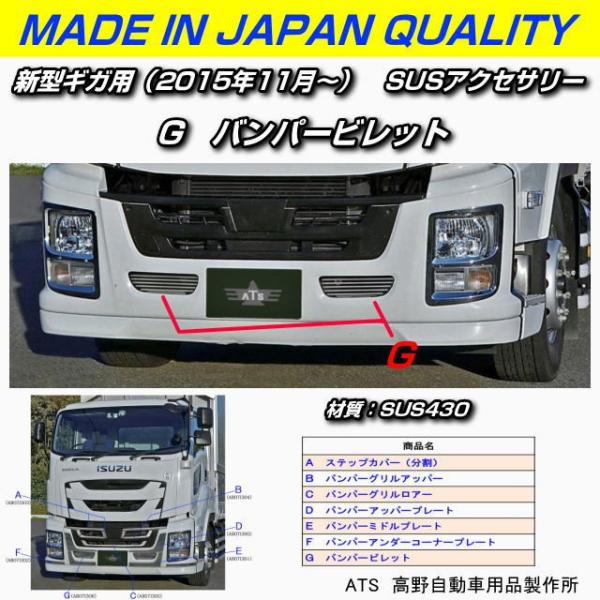 バンパービレット　新型ギガ用（2015.11月〜）ギガバンパー用　全７アイテムの中の一つです。他アイテムとの組み合わせでデザイン自由。※ステンレス製（SUS430）■　高野自動車用品製作所　■