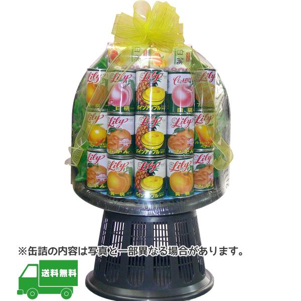 日持ちを気にしないでよいので、お供えには最適な、缶詰め盛り籠です。高さ 75cm　幅 45cm　奥行き 35cmセット内容：果物缶詰17個 果物ジュース３個※缶詰の内容は、季節によって、また在庫状況によって変化致します。恐れ入りますが予めご...