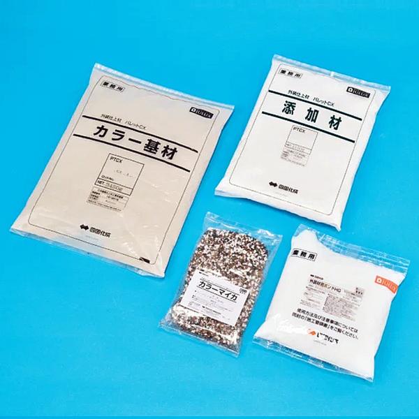 標準塗布面積：■2.7〜3.3m2：1セット（バラ）■10.8〜13.2m2：4セット／ケース梱包内容：1.　カラー基材（3,450g/袋）2.　合成樹脂エマルション（1,300g/袋）3.　添加材（1,150g/袋）4.　カラーマイカ（6...