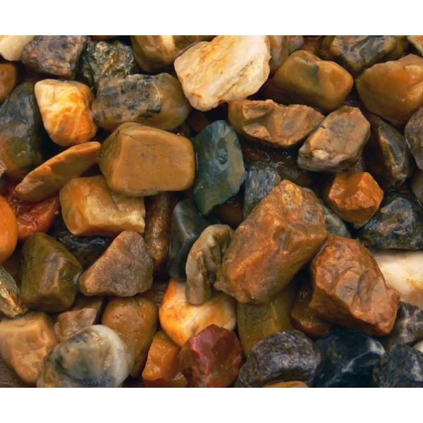 サイズ：・4分(10〜13mm)用　途日本家屋の土間・玄関、池底・水槽底ご使用量１平米に付き３cm厚で約３〜４袋です。ただし、サイズ、施工場所の状況などにより多少誤差はあります。荷　姿品　名：ヤマト新五色砂利　4分荷　姿：20kg／袋