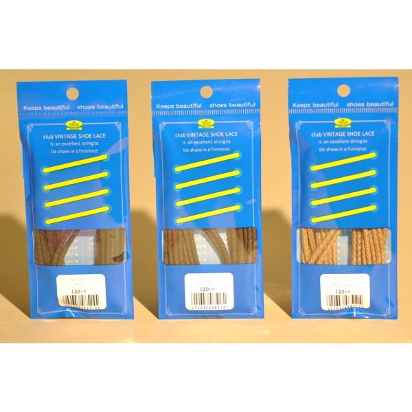 現在パッケージデザインが2種類あります。当店にて選択の上ご発送いたします。中身の変更はありません。カントリーブーツに合うよう、やや太めの紐にロウ付けを施したシューレース綿のヒモにロー引きをしたシューレースです。＊予告なくパッケージデザインの...