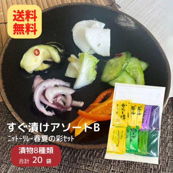 この季節にぴったりな漬け物の素　8種類を20袋のセットにしました。粉末タイプ。分包で好きな量だけ作れるのでいつでも新鮮なお漬物を楽しめます。●メール便（ネコポス便）OK：2つまで●3個以上は宅配便（送料無料）でお届け。※メール便は郵便物と同...