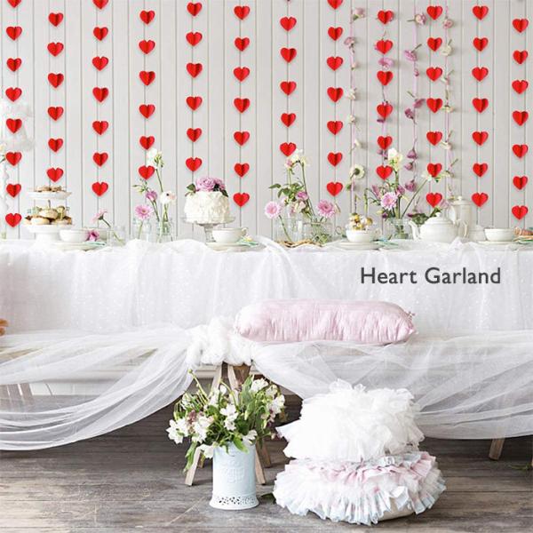 カラー・レッドサイズハート：4.5×5（cm）長さ：3（m）内容3m×1本お好きな長さに切ってお使い頂けます。「ご注意」・こちらの商品はガーランド単品です。・紙製品の為、強く引っ張ると破損の原因となります。また輸入品のため折れなどが発生して...