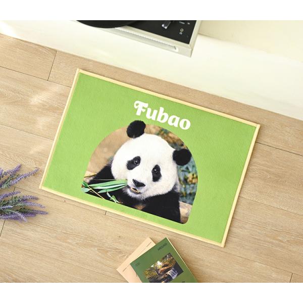 みんなに幸せを与えるパンダ「フーバオ」ラグです※韓国の製品です韓国書店で書籍を購入時にポイント交換で入手した店舗特典です。レアグッズです。サイズ：600×400ｍｍ素材：ポリエステル中国製