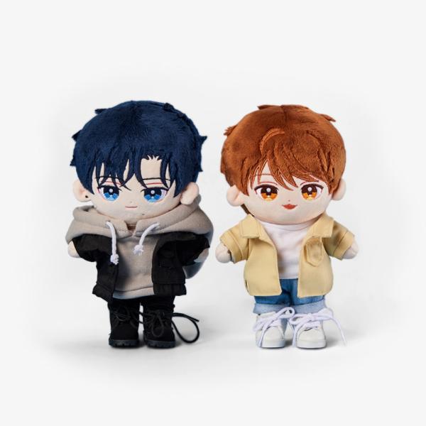 人気ウェブまんが『虎を飼い慣らす振鈴』人形パッケージ（ぬいぐるみ）韓国 公式グッズ■ 構　成：20cm人形×2+服×4+ズボン×2+靴×2+アクリルキーリング+ミニポスター■ サイズ：画像参照■ 製造社：ジェイミーショップ