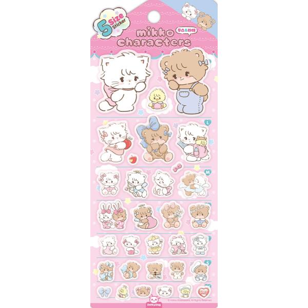 韓国の正規品（輸入品）ですLil ala mode (リルアラモード) by mikkoの人気キャラクターたちが、ひとつのシートにぎゅっと詰まった「5サイズステッカー」です。XS・S・M・L・XLの5段階サイズで構成されており、小さなワンポ...