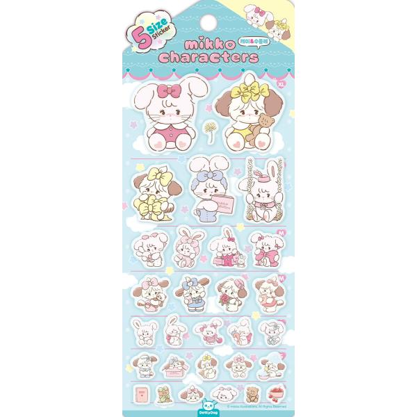 韓国の正規品（輸入品）ですLil ala mode (リルアラモード) by mikkoの人気キャラクターたちが、ひとつのシートにぎゅっと詰まった「5サイズステッカー」です。XS・S・M・L・XLの5段階サイズで構成されており、小さなワンポ...