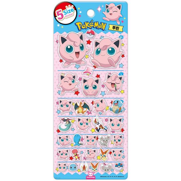 韓国の正規品（輸入品）ですポケットモンスター（ポケモン）の人気キャラクターたちが、ひとつのシートにぎゅっと詰まった「5サイズステッカー」です。XS・S・M・L・XLの5段階サイズで構成されており、小さなワンポイントから、存在感のあるメイン使...