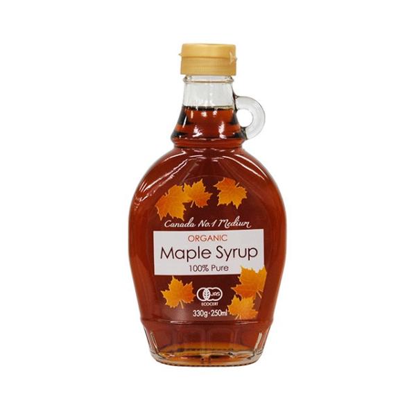 100％ナチュラル、カナダNo1ミディアムグレードのオーガニックメープルシロップです。