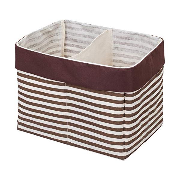 商品仕様:サイズ/約幅35×奥行23×高さ27?、カラー/ブラウン×ホワイト、柄/ボーダー柄、内容/1個、収納目安/スリッパ約8~10足、材質/麻ポリエチレンコーティング・ポリエステルおしゃれな収納ケース:ブラウン×ホワイトのおしゃれなボー...