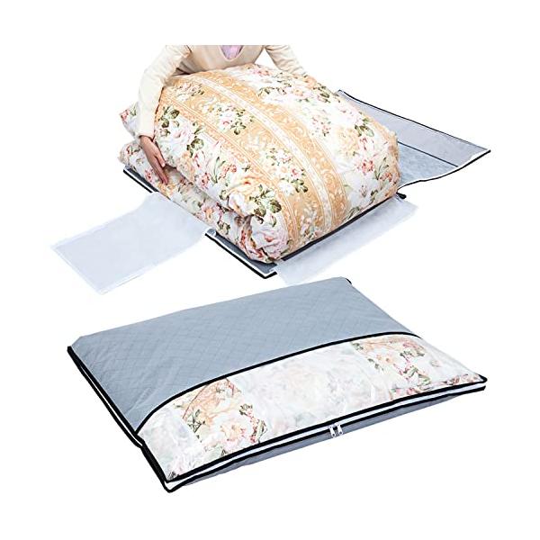 商品仕様:サイズ/約幅90×奥行69cm、内容/1枚、カラー/グレー、収納目安/シングルサイズの羽毛布団1枚、材質/ポリプロピレン・活性炭・ポリエチレン活性炭のチカラで消臭保管:活性炭のチカラで消臭保管。活性炭シートがにおいをしっかり消臭。...