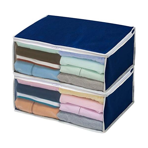 約幅48×奥行35×高さ20cmセット内容:2個カラー:ネイビー収納目安:厚手のセーター/約5~7枚、薄手のシャツ/約20~25枚通気性に優れた不織布製:空気がこもるのを防ぎながら、大切な洋服をホコリなどの汚れからガードします。三方ファスナ...