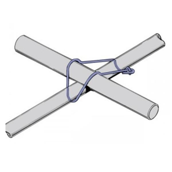 パイプどうしをクロスに固定します。末端の形状がフックとリングになっていて、線径も太い強力な針金バンドです。全面コーティングしています。