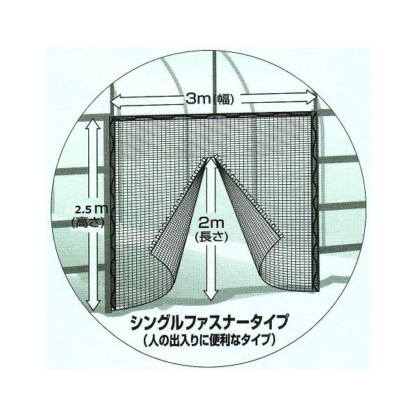 サンサンネットにファスナー加工を施していますので、ハウス内換気や開閉通路口に最適なネットです。また、取付耳部には、ほつれ防止加工を施していますので、ハウス用フィルム止め金具などで固定してください。