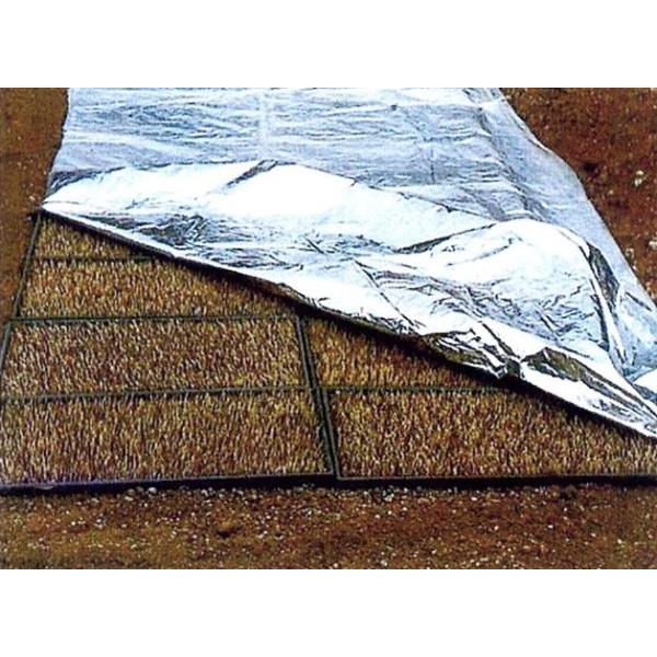 芽出し用暖地水稲平床シート太陽光線を反射することにより、遮熱が可能で高温障害を防ぎ、叉乾燥防止も可能で水管理が省力できます。※品質保証期限は1年です。※光沢のある面が表面です。間違えないようにご注意ください。