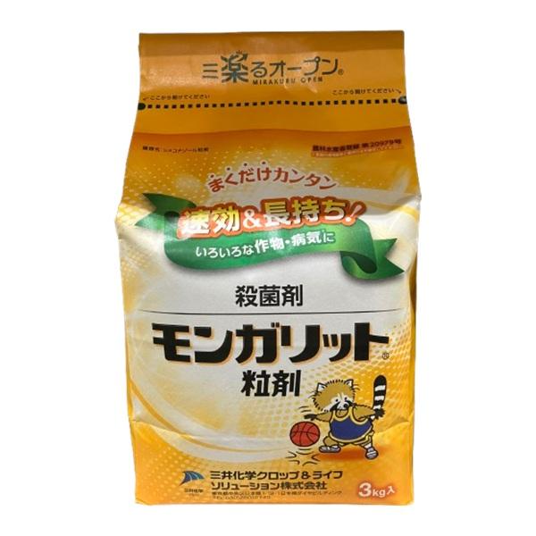 農林水産省登録番号：20979農薬の種類：シメコナゾール粒剤名称：モンガリット粒剤内容量：3kg稲の紋枯病・稲こうじ病・墨黒穂病・穂枯れ、ねぎの白絹病に有効です。根からすばやく吸収され速効性に優れます。稲での使用適期は出穂2〜3週間前です。