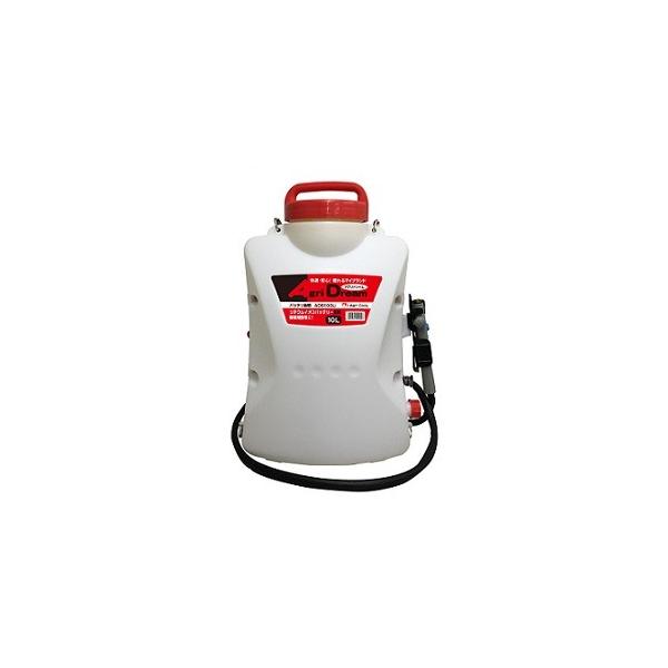 除草剤専用充電式噴霧器。小型軽量を実現。リチウムイオンバッテリー搭載。ワンタッチグリップで楽々コック操作。家庭用電源からカンタンに充電できます。防除用1 頭口ノズル・カバー付除草ノズル付。薬剤タンク容量　10Ｌ