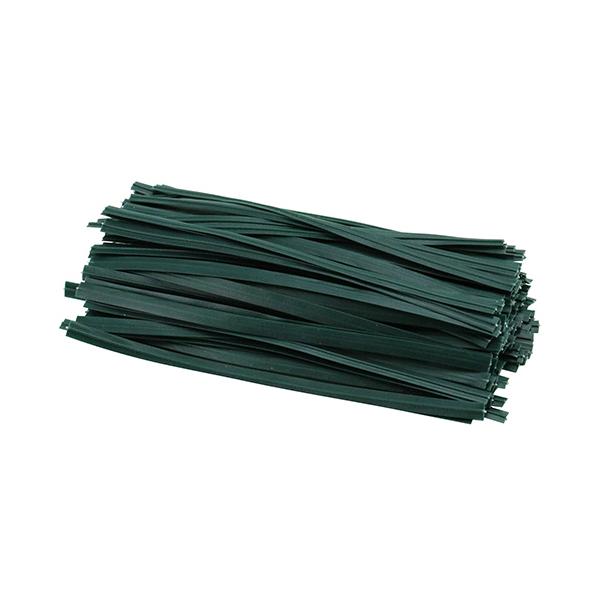 添え木・垣根・支柱の固定等に最適です。ねじって止めるだけでしっかり結束でき、ほどくのも簡単で繰り返し使えます。片面がフラットの為、結束物にやさしい結束が可能です。●幅：4mm●長さ：10cm●入数：100本入●色：グリーン●被覆部：PVC●...
