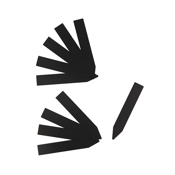 おしゃれな黒色ラベルで植物の雰囲気を変えることができます。植物の名前を書き、プランター等に挿しておくだけのお手軽ラベルです。様々なサイズをご用意しているので、用途に合わせて使用できます。●縦書き　10枚入り●塩化ビニールメーカー：藤原産業株式会社