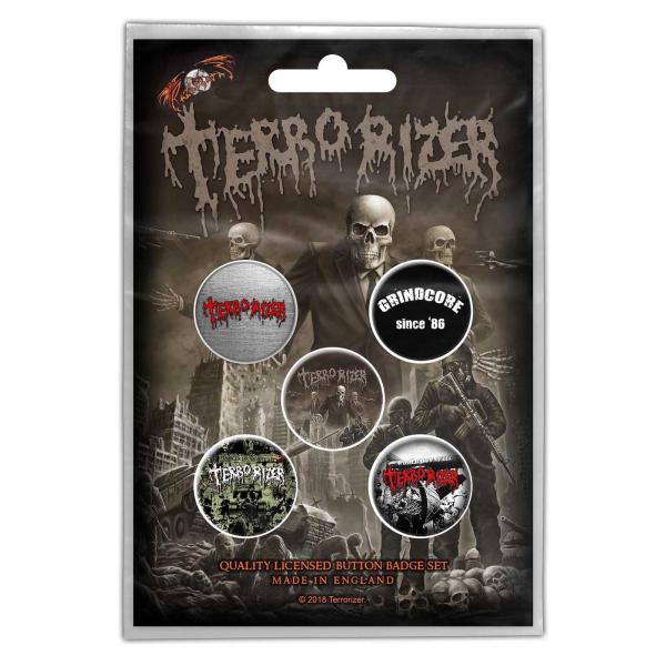 TERRORIZER ボタンピンバッジ5個セットです各 直径2.5cm裏面ピン留めですバラ売りは対応しておりません