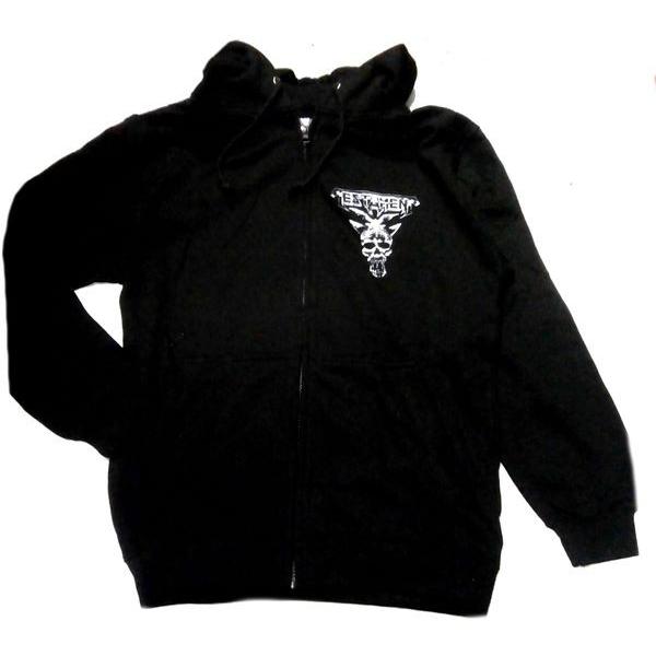 カルフォルニアのスラッシュメタルTESTAMENT ジップパーカーですイギリスのオフィシャルショップからの輸入品です【サイズ詳細】Sサイズ 着丈67cm 身幅(脇下)50cmMサイズ 着丈69cm 身幅(脇下)55cmLサイズ 着丈71cm...