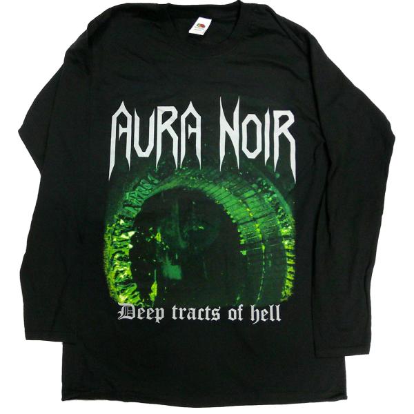 ノルウェーのブラック/スラッシュメタルAURA NOIR ロングスリーブシャツです袖リブのないボディですバックプリントは画像3.4になりますイギリスの正規ショップからの輸入品です【サイズ詳細】Sサイズ　着丈69cm　身幅（脇下）45cmMサ...