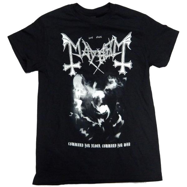 ノルウェーのブラックメタルMAYHEM Tシャツですバックプリントは画像3.4になりますイギリスのオフィシャルショップからの輸入品です【サイズ詳細】Sサイズ　着丈70　身幅（脇下）46Mサイズ　着丈73　身幅（脇下）50Lサイズ　着丈77　...