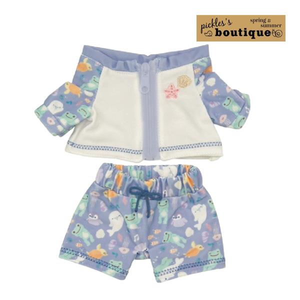 【発売日：2026年03月31日】人気「かえるのピクルス」からマスコット用コスチュームの登場です。こちらは、「ピクルス ビーンドール用コスチューム ラッシュガードスイムウェアセット」です。着せ付けイメージがわかりやすいピクルス型の台紙セット...