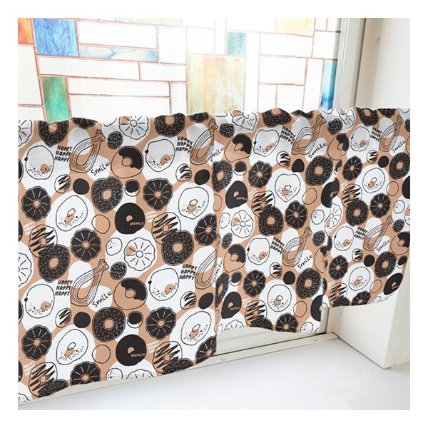 商品名：カフェカーテン ドーナツ 茶 (幅1000×高さ450mm) No.40943サイズ：W1000×H450mm素材：ポリエステル生地 (ポンジ)仕立て：上部棒袋、三方三巻縫製